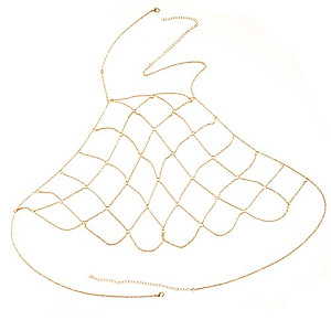 Metmejiao Women's Sexy Halterneck Mesh Body Chain Bralette Bikini Bra Necklaces Net Bralette Chain Bra Harness Jewelry for Women (Gold)