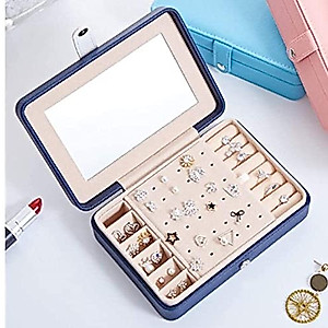 ZZYINH AN207 Portable PU Leather Jewelry Box Travel Jewelry Organizer Multifunction Necklace Earring Ring Storage Box Women Gifts Small Jewelry (Color : Blue)