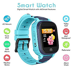 SG Latest Smartwatch for Kids 4G Smart Watch for Children GPS Tracker Kids Monitoring Voice Video Chat SOS Alarm Fitness Tracker Waterproof Phone Watch HD Screen Android iOS Best for Boys