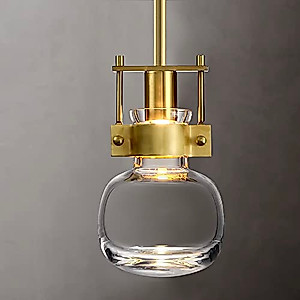 BUNKOS Modern Gold Pendant Light Hand Blown Glass Pendant Lighting for Kitchen Island Mini Globe Hanging Light Fixture in Brushed Brass Finished