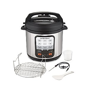 Hamilton Beach 6-in-1 Electric Pressure Cooker with Temperature Probe, Slow Cooks, Sautés, Browns, Steams, Rice Function, Egg and More, 6 Quart Capacity, Stainless Steel (34506)