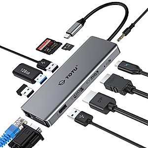 USB C Hub, TOTU Upgraded 13 in 1 Type C Hub to 4K HDMI & DP, VGA, 2 USB3.0/2 USB2.0/75W PD, Triple Display Docking Station for MacBook Pro and Windows USB C Systems, macOS only Support Mirror 1