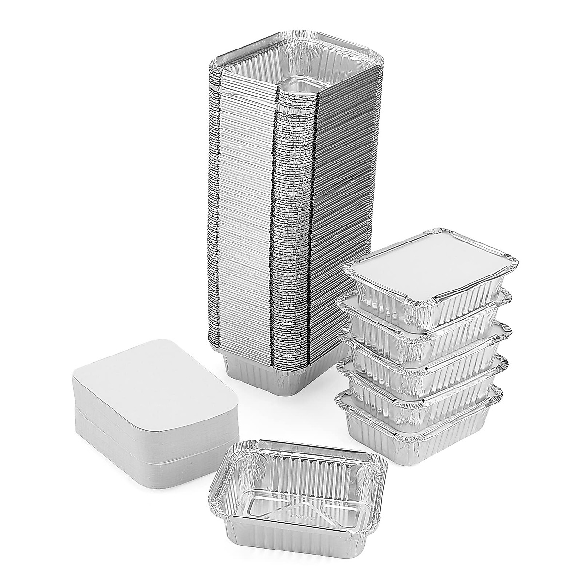 SENJEOK 125 Pack 8oz Aluminum Foil Pans with Lids, 240ml Aluminum Foil Containers, 4.8 x 3.7 x 1.3 Inch Tin Foil Tray for Household, Take Outs