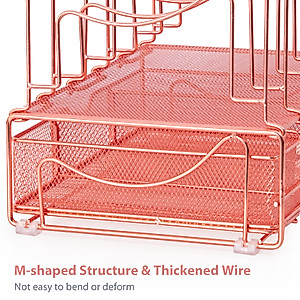 ARCOBIS Rose Gold Desk File Organizer for Women, Desk Organizers and Accessories with Pen Holder & Sliding Drawer & Vertical File Folder Sorters, Cute Desktop File Holder for Office Supplies