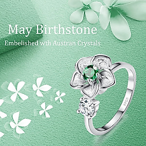 Ubjuliwa 925 Sterling Silver Anxiety Ring for Women May Birthstone Rings Adjustable Open Flower Rings Gifts Spin Rings Fidget Jewelry