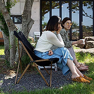 Naturehike Outdoor Furniture Camping Wood Grain Aluminum Folding Moon Chair (Black)