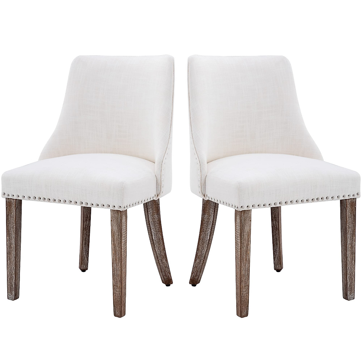 Kmax Fabric Dining Chairs Set of 4 Upholstered Side Chairs Farmhouse Accent Chairs with Nailhead Wood Legs for Dining Room Guest Room Restaurant, Cream