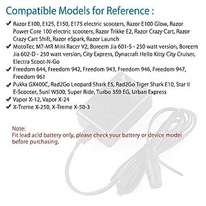 24V Battery Charger for Razor E100 - Original 24V 600mA Charger for Razor E100, E125, E150, E175, Crazy Cart, eSpark - Premium Compact Replacement E100 Charger
