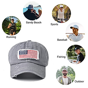 INOGIH Women American Flag Ponytail Hat Embroidery Washed-Cotton Messy Bun Baseball-Cap Adjustable Grey