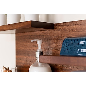 Straga Rustic Wall Mounted Bathroom Shelves - 23" Hardwood Shelf Organizers with 18" Towels Holder - A Modern Addition To Your Bathroom, Powder Room, Guest Bathroom and More (Mahogany)