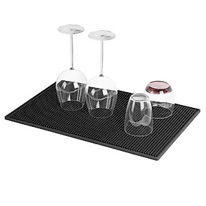 KINJOEK 1 Packs 18 x 12 Inch Rubber Bar Service Mat, Black Drink Coasters, Heavy Duty Leakproof Non Slip Tabletop Protection Home Bar Mat for Countertop Kitchen Restaurant Hotel Beverages Furniture