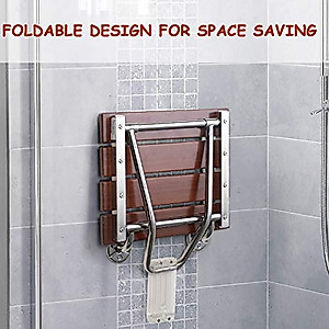 Giantex 15" Folding Shower Seat Bench Wooden Wall Mount Solid Wood Construction W/Steel Frame, 300lb Capacity for Senior, Handicap Disabled, Medical Use Foldable Bathroom Stool Foldaway Shower Chair
