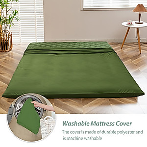 MAXYOYO Japanese Floor Futon Mattress Full Size, Floor Couch for Adults Roll Up Folding Floor Bed Portable Mattress Foam Mattress Queen, Diamond Patterned Japanese Futon Bed, Green