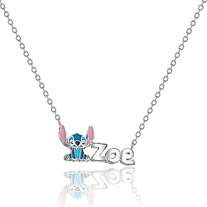 Disney Stitch Nameplate Necklace 18" - 925 Sterling Silver Custom Name Necklace - Official License - Stitch Gifts
