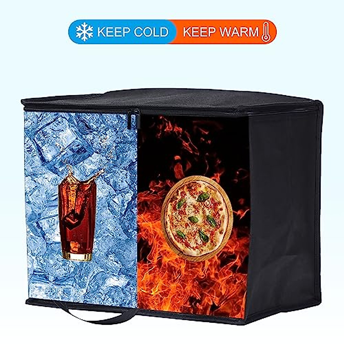 PATIKIL 2 Pack Insulated Reusable Grocery Bag, X-Large Food Delivery Bags with Zipper Thermal Food Bag for Hot/Cold Food Groceries Travel Beach, Black (16"x10"x13")