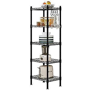 AZERPIAN 5 Wire Shelving Metal Storage Rack Adjustable Unit Shelves Standing Storage Shelf for Laundry Bathroom Kitchen Pantry Closet, Black (Black, 5 Shelf)