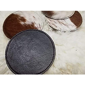 Set of 4 Natural Cowhide Tea Coasters | Hair On Round Tea Coasters for Multipurpose