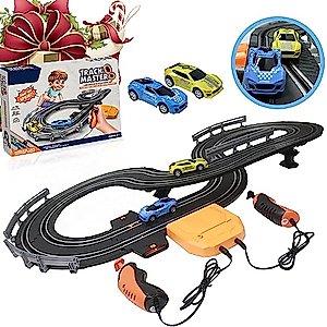 Electric Slot Car Race Track Sets for Kids Adult, with Two High-Speed Slot Cars and Two Handles to Control The Speed, Circular Overpass Race Track, Christmas Birthday Gifts Boy Toys. (Black-A)