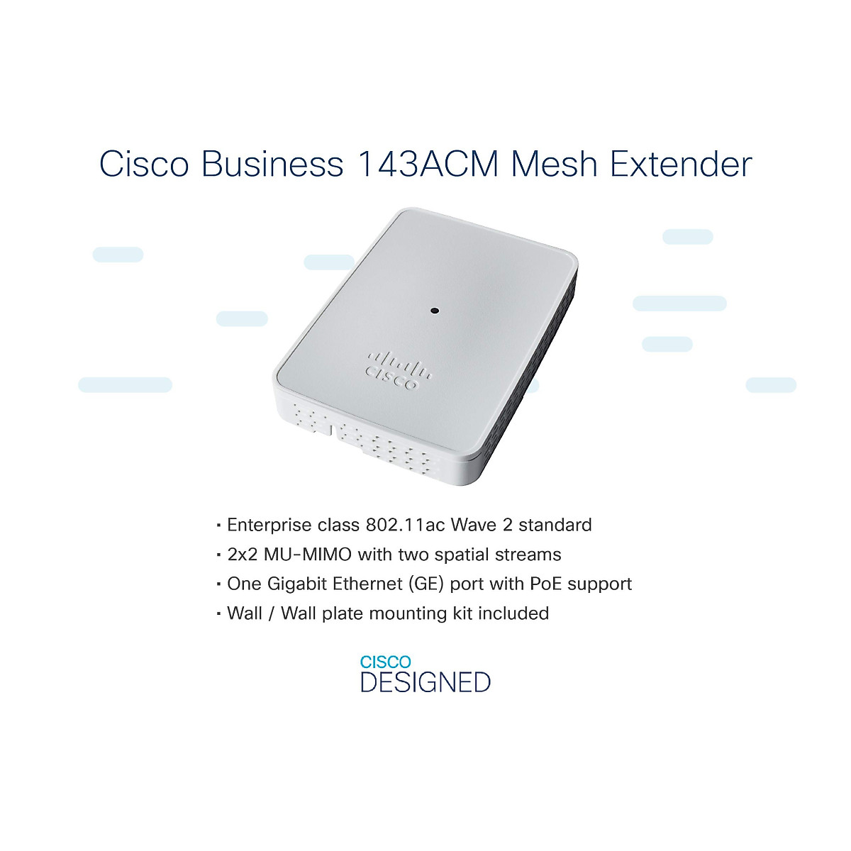 Cisco Business 143ACM Wi-Fi Mesh Extender | 802.11ac | 2x2 | 1 GbE Port | Wall Mount | Limited Lifetime Protection (CBW143ACM-B-NA) | Requires Cisco Business Wireless Access Points