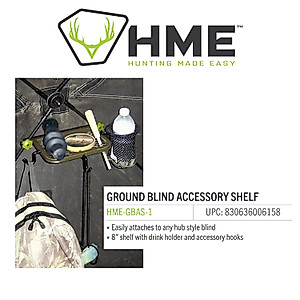 HME Durable Convenient Easy-to-Attach Hunting Ground Blind Accessory Shelf (8 Inches) with Drink Holder & Accessory Hooks