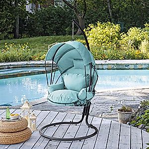 Barton Deluxe Hanging Chair Aqua w/Canopy Sun Shade Deep Cushion Lounge Seating Outdoor Indoor Patio Bedroom Hanging Swinging