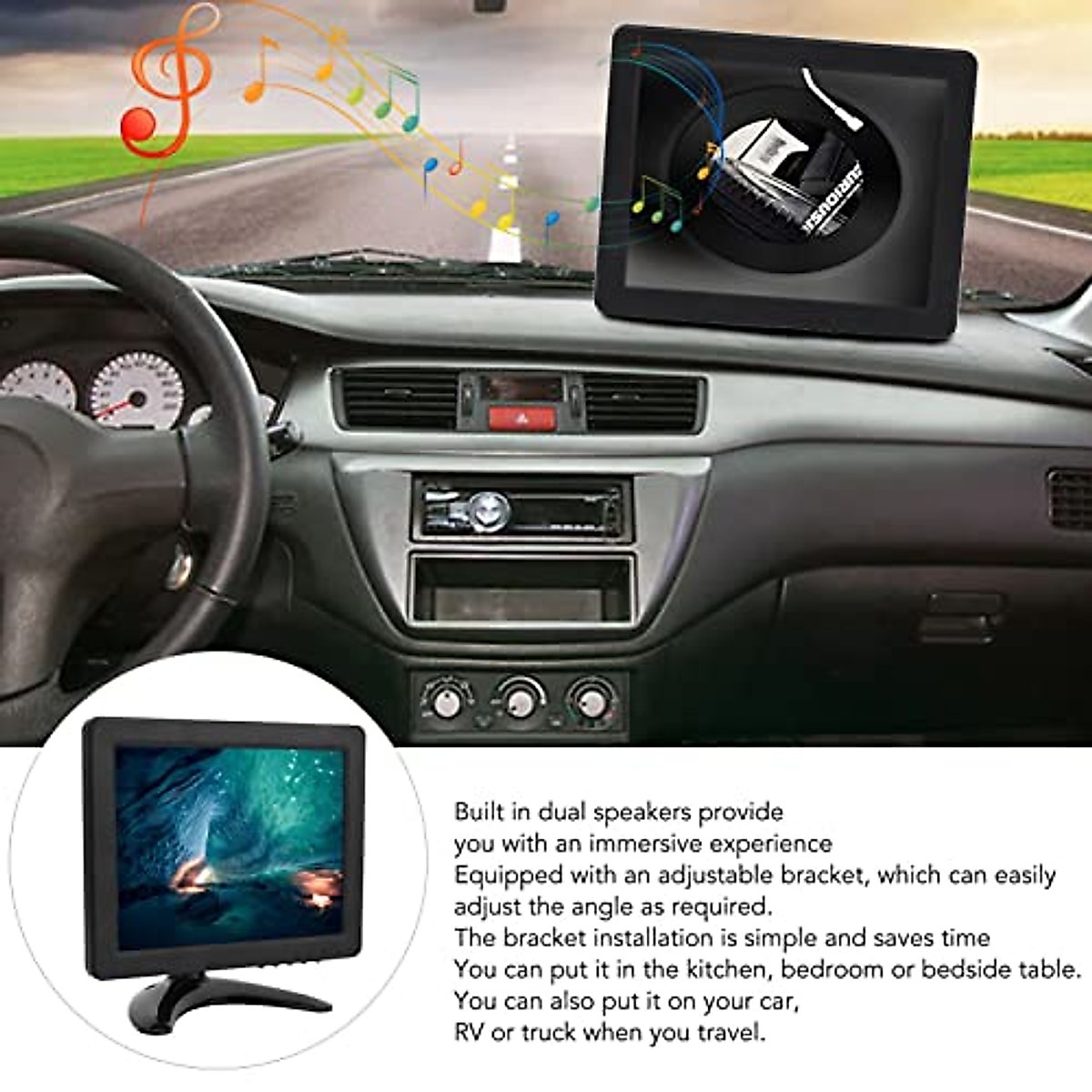 8 Inch TFT LED Monitor, Computer Monitor Support VGA, HD Multimedia Interface, AV, BNC, USB, DC, Mini Monitor with Dual Speakers and Remote Control