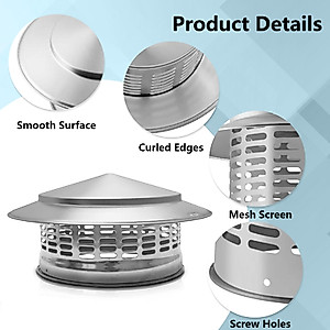 LangRay Chimney Caps for Outside, 8 in Stainless Steel Chimney Cover with Screen, Round Stove Pipe Cap, Roof Exhaust Vent Cap, Fireplace Roof Vent Cover Rain Caps for Chimney Stovepipe Finial