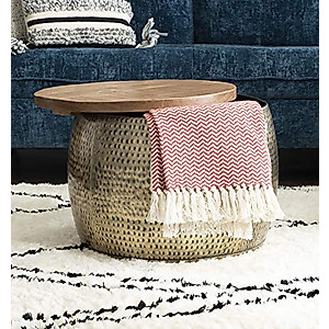 Powell Hammered Gold Drum with Natural Wood Lift Top for Storage Janice Table