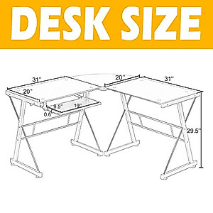Warmm house Computer Desk,L Shape Home Office Desk with Drawer,Glass Black Desk,Easy to Clean&Tough Scratch-Resistant for Gaming Desk Office Desk l Shaped Desk