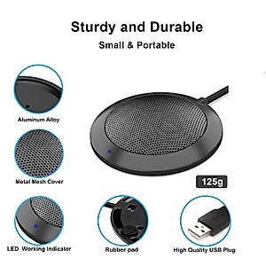 Conference USB Microphone, Computer Desktop Mic with LED Indicator, TKGOU Plug & Play Omnidirectional Condenser PC Laptop Mics for Online Meeting/Class,Skype,Recording,Chatting,Zoom,(Windows/Mac OS X)