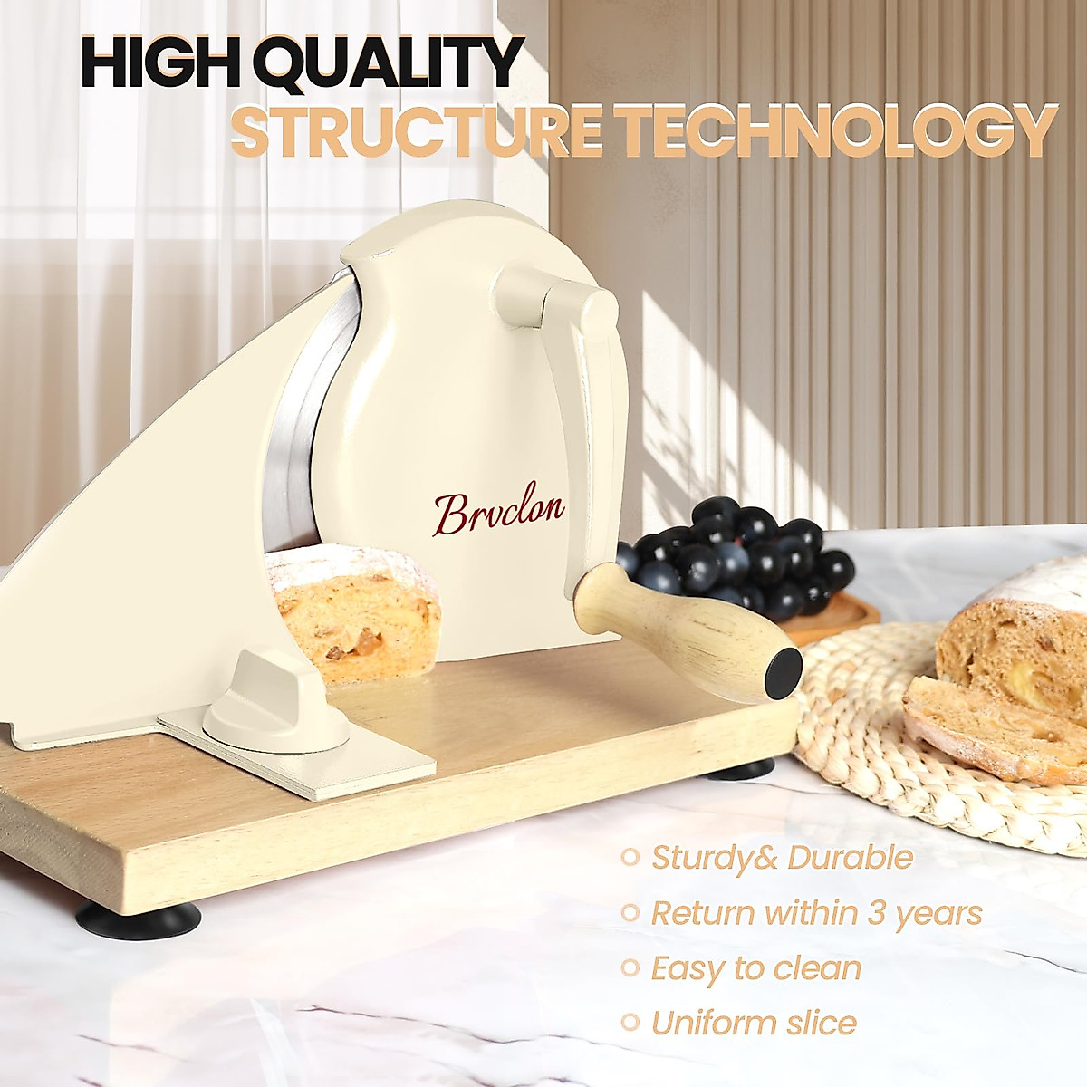 Manual Bread Slicer for Homemade Sourdough Bread, Adjustable Thickness&Evenly Slicing, Hand Crank Bread Slicer with Scale Line and Suction Cup, Sharp Blade, Suitable for Sourdough Bread, Etc
