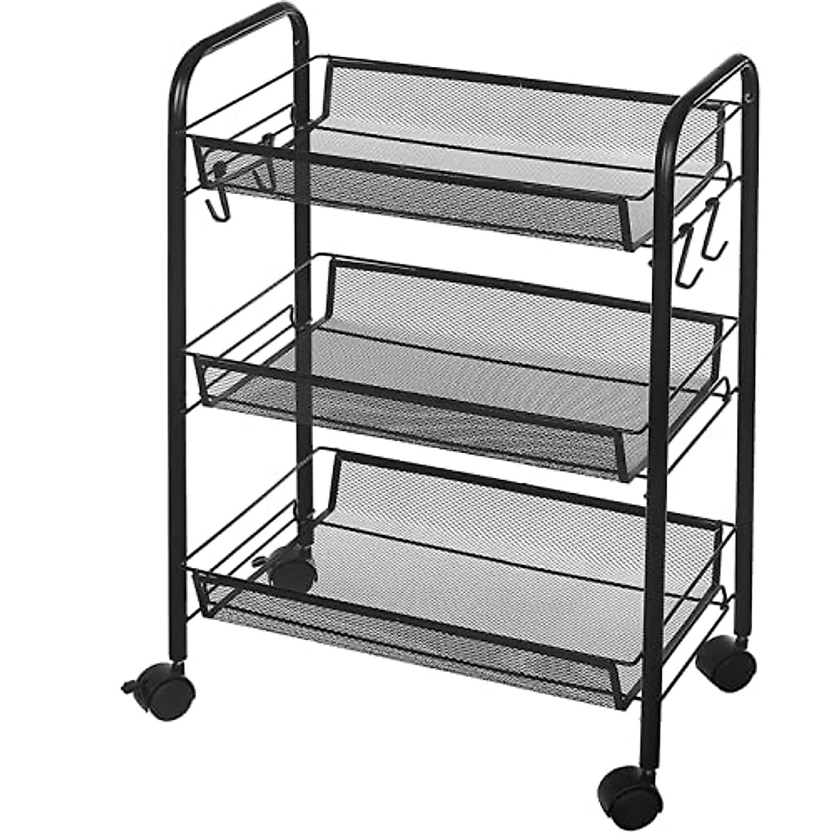 Urban Lifestyle 3 Tier Mesh All Purpose Utility Rolling Storage Cart, Black