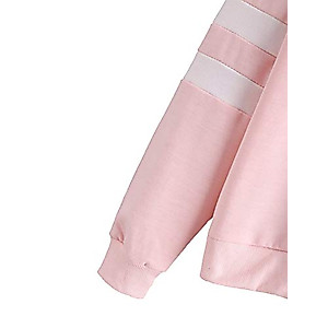 SweatyRocks Women's Planet Print Varsity Striped Drawstring Pullover Sweatshirt Hoodies Tops Pink L