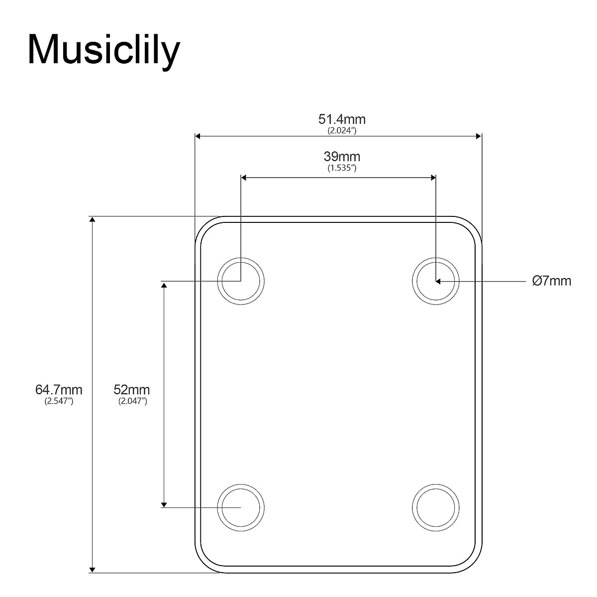 Musiclily Metal 4 Bolt Guitar Neck Plate with Screws for Fender Strat Tele Electric Guitar or Bass Replacement,Black
