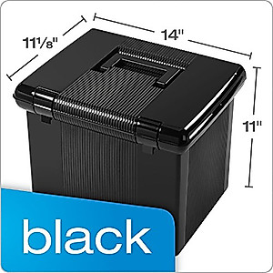 Pendaflex Portable File Box with File Rails, Hinged Lid with Double Latch Closure, Black, 3 Black Letter Size Hanging Folders Included (41742AMZ)