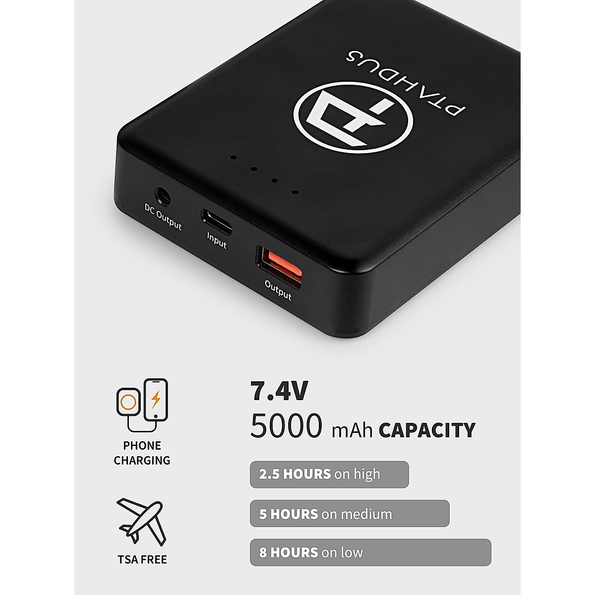 PTAHDUS Men's Heated Jacket Soft Shell with Hand Warmer, with 7.4V Battery Pack (Large, Black)