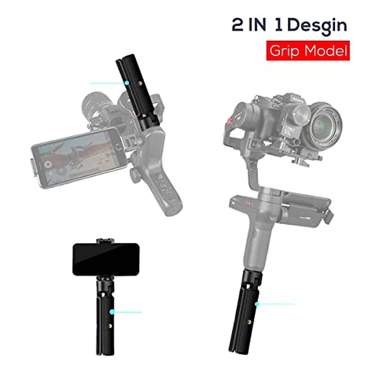 EaxanPic Extended Handle Grip/Tripod 2 in 1 for Gimbal Stabilizer, Tabletop Tripod Stand and Handle Grip for DJI Ronin-S, Zhiyun WEEBILLs, Zhiyun Crane, Desktop Tabletop Tripod Stand for DSLR Cameras
