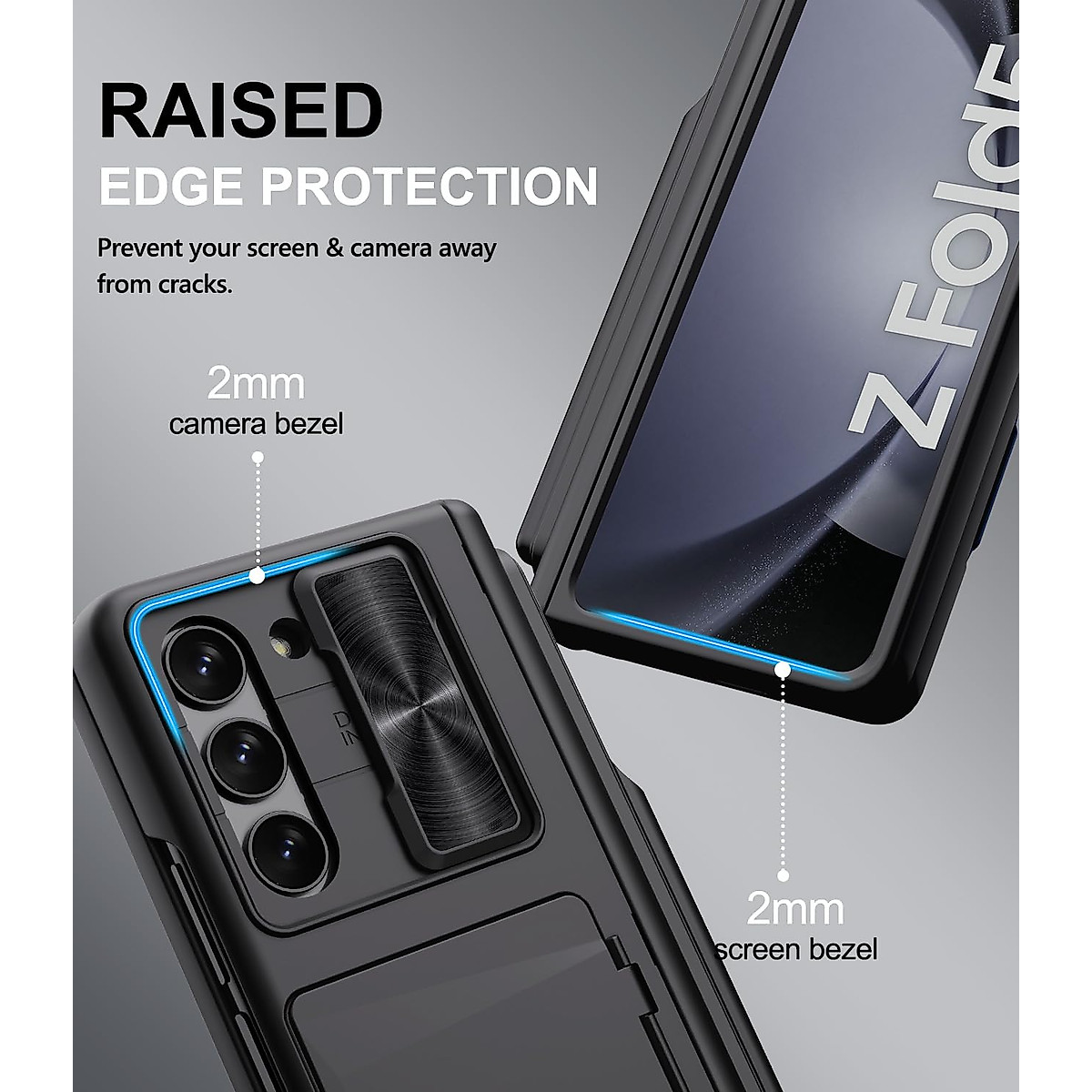 SIXBOX for Samsung Galaxy Z Fold 5 Case with Card Holder & S Pen Holder & Slide Lens Cover, Built-in Hinge Protection & Screen Protector, Durable Sturdy Phone Cover Case for Galaxy Z Fold 5, Black