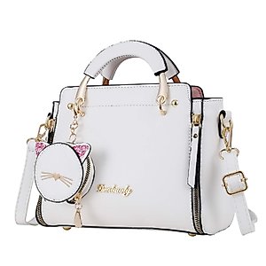 Qiayime Women Fashion Handbag Purses Luxury Designer Crossbody PU Leather Satchel Shoulder Messenger Bags Tote Cat Purse (white)