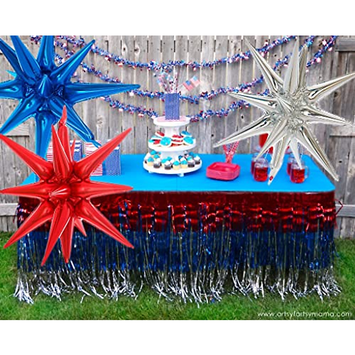 9PCS Blue Red White Explosion Balloons for Independence Day - 22" 4th of July Spike Starburst Star Cone Balloon - American Memorial Day Foil Balloon for Patriotic Party Decorations