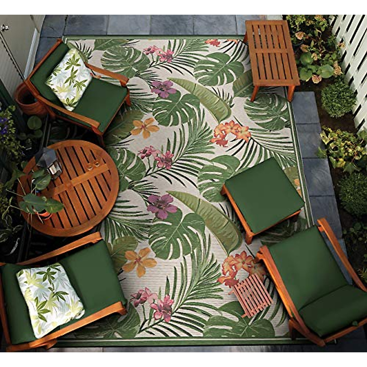 Couristan Dolce Flowering Fern Ivory-Hunter Green Indoor/Outdoor Area Rug, 5'3" x 7'6"