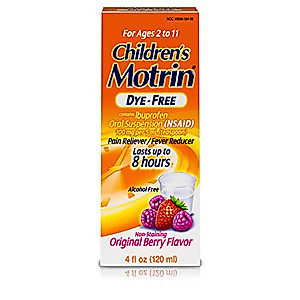 Motrin Children's Oral Suspension Dye-Free, Ibuprofen, Fever Reducer, Berry, 4 Fl.Oz
