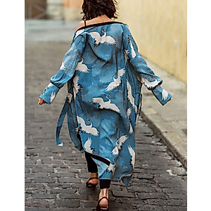 Beach Kimono Cardigans for Women Open Front Swimsuit Cover Up Graphic Print Bathing Suit