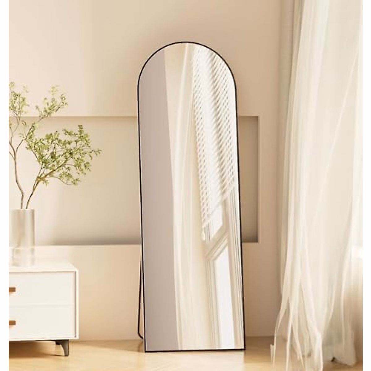 RICHTOP Arched Full Length Floor Mirror 3 Installation-Standing Leaning Hanging, 64x21 Black Big Full Body Mirror for Bedroom Livingroom Dorm, Anti-slip Shatterproof HD