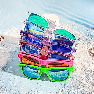 Geopty 15 Pack Neon Party Favors Sunglasses Bulk, Retro Colorful Mirror Lens Sunglasses 80s 90s Party Glasses (Color, Clear)