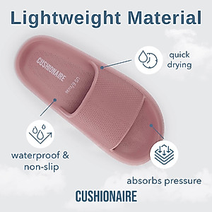 CUSHIONAIRE Feather Slides – Comfortable Cloud Cushion House Slippers for Women, Indoor Outdoor EVA Foam Foot Spa Shower Shoes, Non-Slip Arch Support, BLUSH 8