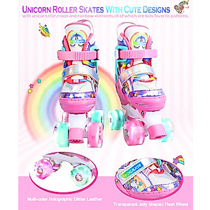 Rainbow Unicorn Kids Roller Skates for Girls Boys Toddler Ages 2-4,4-Pejiijar Adjustable Roller Shoes with Luminous Wheels for Birthday Xmas Gifts.