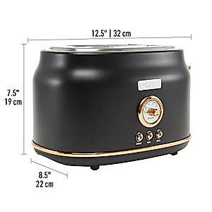 Haden 75082 Dorset Stainless Steel Toaster - 2-Slice Wide Slot Toaster with Button Settings and Removable Crumb Tray - Black/Copper