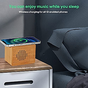 Bluetooth Speaker with Wireless Charger, 10W Fast Wireless Charging, 12-Hour Playtime, Handmade bamboo speakers, Small and portable, HD Sound and Bass for iPhone ipad Android Smart Devices and More