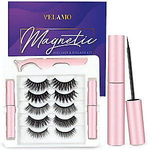 Magnetic Eyeliner and Lashes Kit, Magnetic Eyeliner and Multi Styles Lashes, Reusable Natural Magnetic False Eyelashes, 5 Pairs